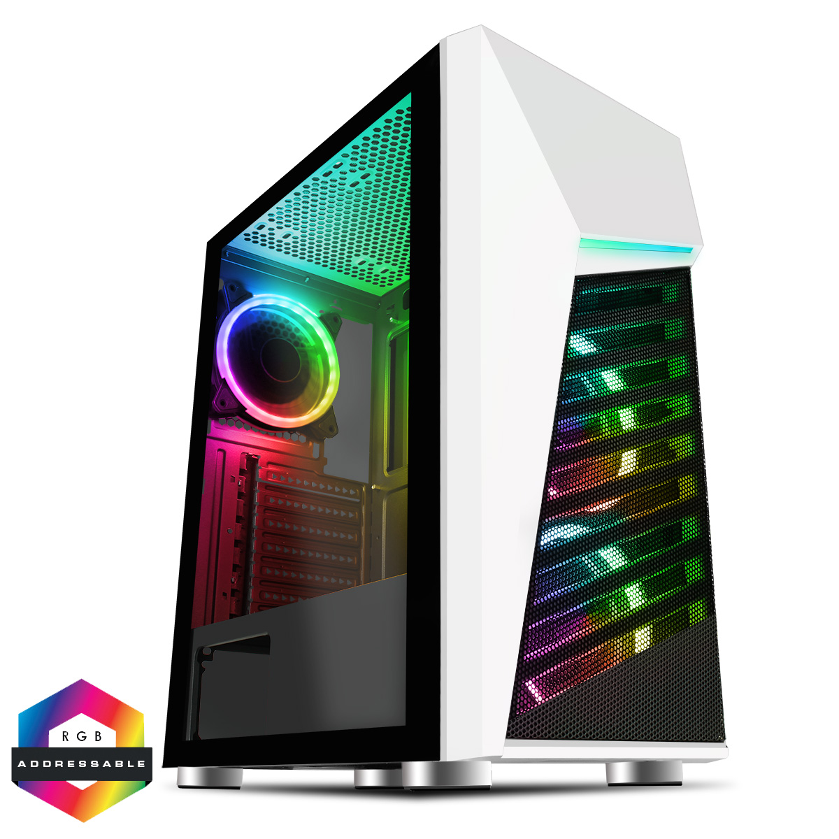 CiT Alpha White 3 x ARGB Fans 1 x LED Strip and Hub Tempered Glass ...
