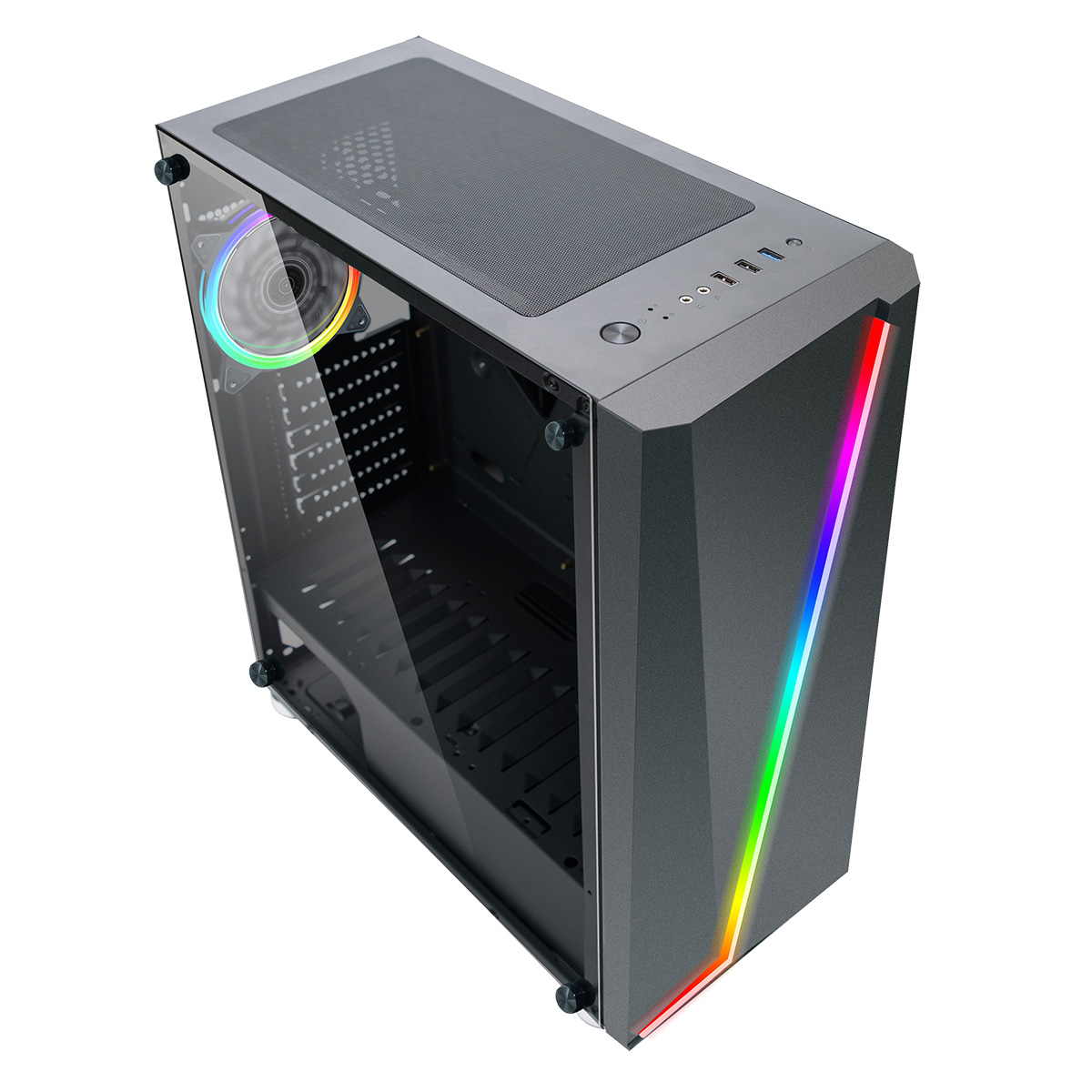 CiT C1007 Midi Chassis with LED Strip 1 x LED Fan Temp Glass - Cases ...