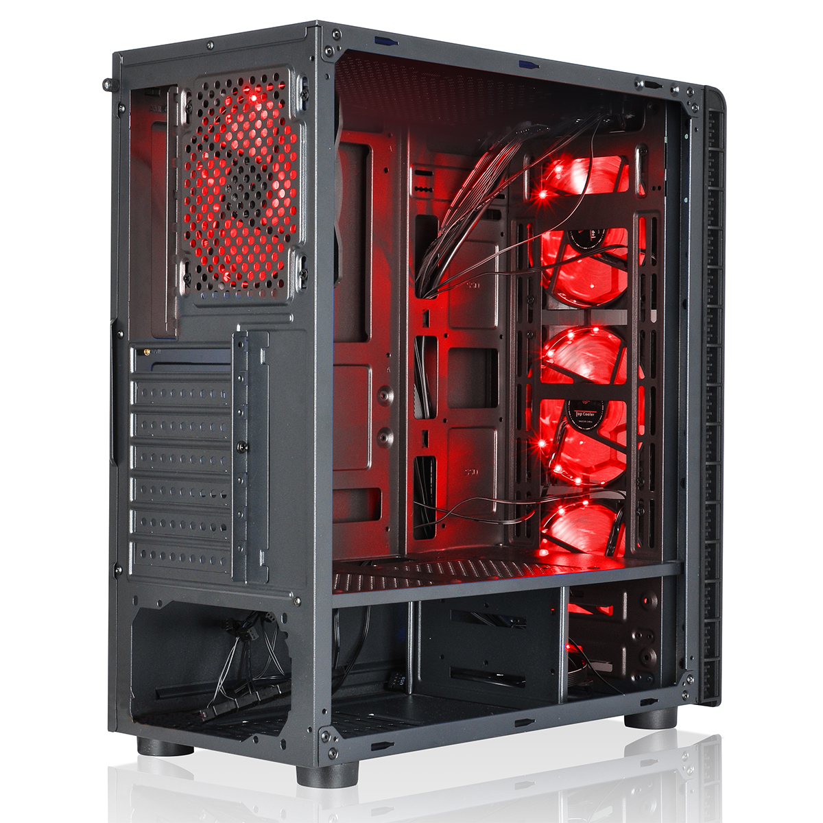 CiT Raider Mid-Tower Gaming Case With 4 x Halo Ring Red Fans Tempered ...