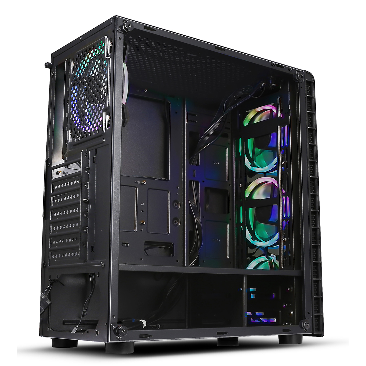 CiT Raider Mid-Tower Gaming Case 4 x Halo Spectrum RGB Fans Tempered ...